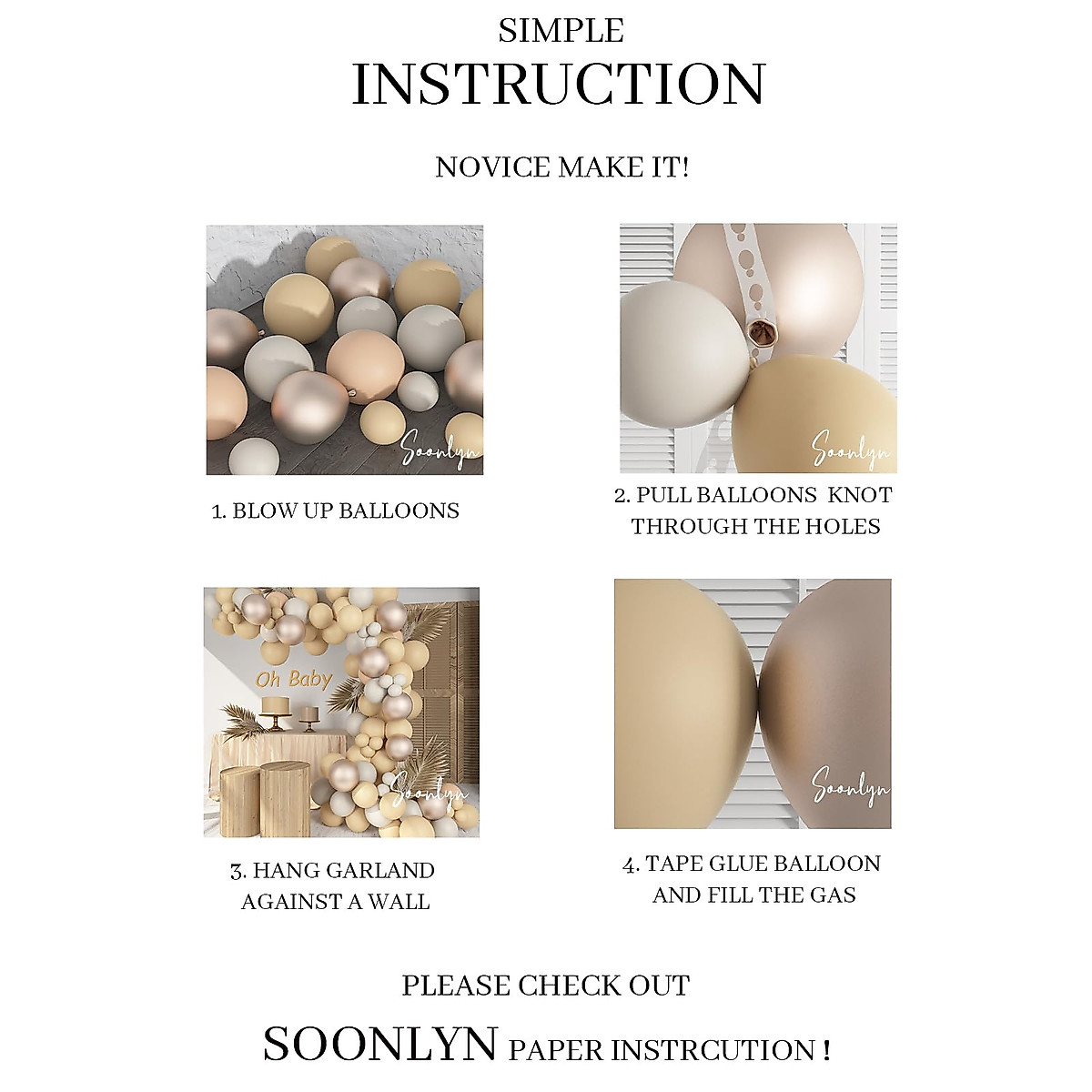 Soonlyn Boho Balloon Arch Kit, 13in, 120pcs Neutral Balloons Garland, Nude, Beige, White Sand, for Baby Shower, Bridal Shower, Birthday Party