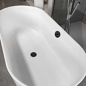 Tub Drain Linkage Assembly with Trip Lever and Strainer Done Cover, Trip Lever Overflow Faceplate Trim Kit with Screws, Fit for Trip Lever Bath Tub Waste and Overflow Drain(Matt Black)