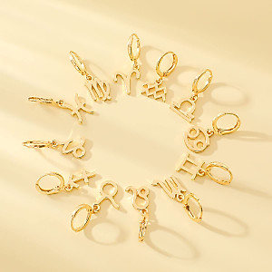 TGOLM Gold Plated Pisces Sign Drop Hoop Earrings for Women Birthday Gift