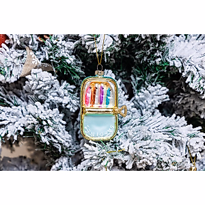 2 Pack Glass Sardine Tin Christmas Ornaments for Christmas Tree Decorations, Hanging Decorative Hand Painted Blown Glass Sardine Can Canned Fish Seafood Ornaments
