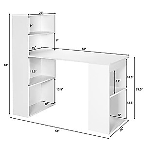 Tangkula White Computer Desk with Bookshelf, Writing Study Desk with Storage Shelves & CPU Stand, Modern Compact Computer Workstation for Home & Office, Space-Saving Design