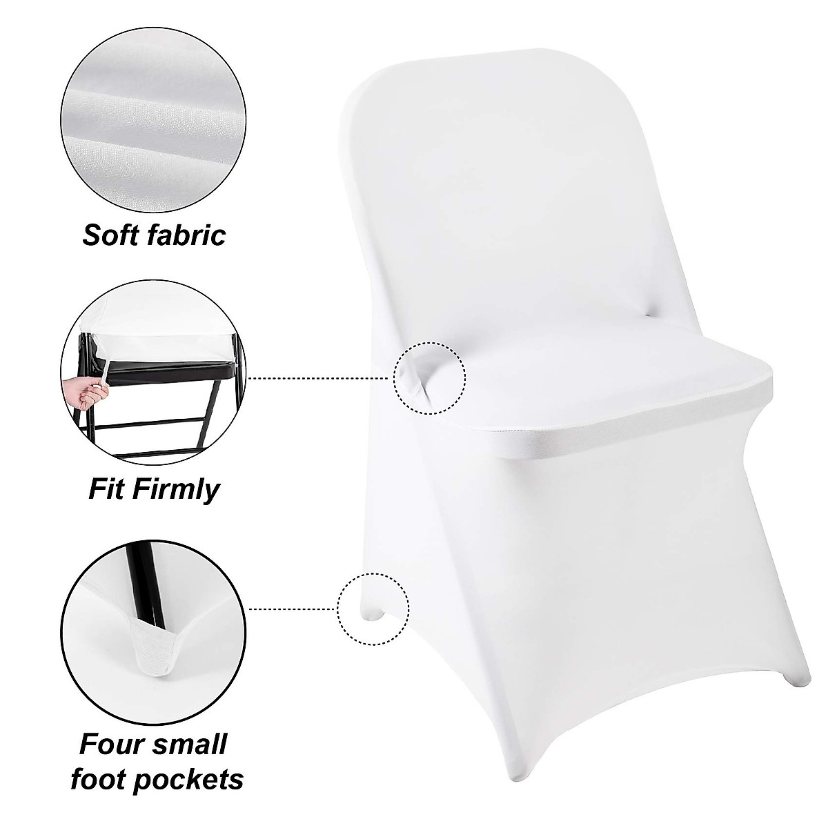 Ascoza 20 Pack White Spandex Folding Chair Covers in Stretch Washable Fabric for Wedding, Party,Holidays,Celebration and Other Special Events