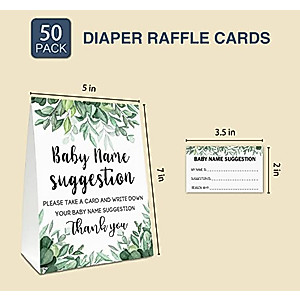 Baby Name Suggestion For Baby Shower Games, Greenery Themed Name Suggestion Game Card, Party Favors Supplies Decorate For Baby Showers Game Cards, 1 Sign & 50 Cards Per Pack –(bbname-004)