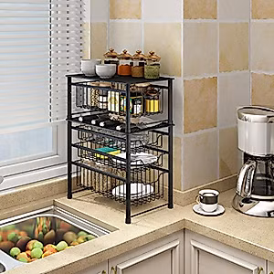 MAX Houser 3-Tier Stackable Organizer Baskets with Metal Sliding Drawers for Pantry, Under the Sink, Desktop Organizer for Bathroom,Kitchen, Office (Charcoal Grey)