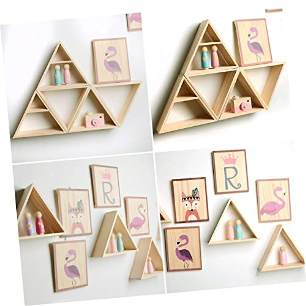 Cabilock 3pcs Room for Home Simple Pinewood Living Hollowed Shape Wall Daily Triangle Rack Bedroom Storage Hand-Made Dispaly Wooden Tool Shelf Use Decoration Hanging Display