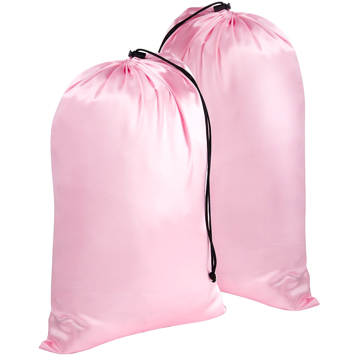 PALTERWEAR Satin Bags with Drawstring and Toggle - Cinch and Ditty Pouch for Travel, Bedroom and Wardrobe - Set of 12 (10 x 15 inch, Pink)