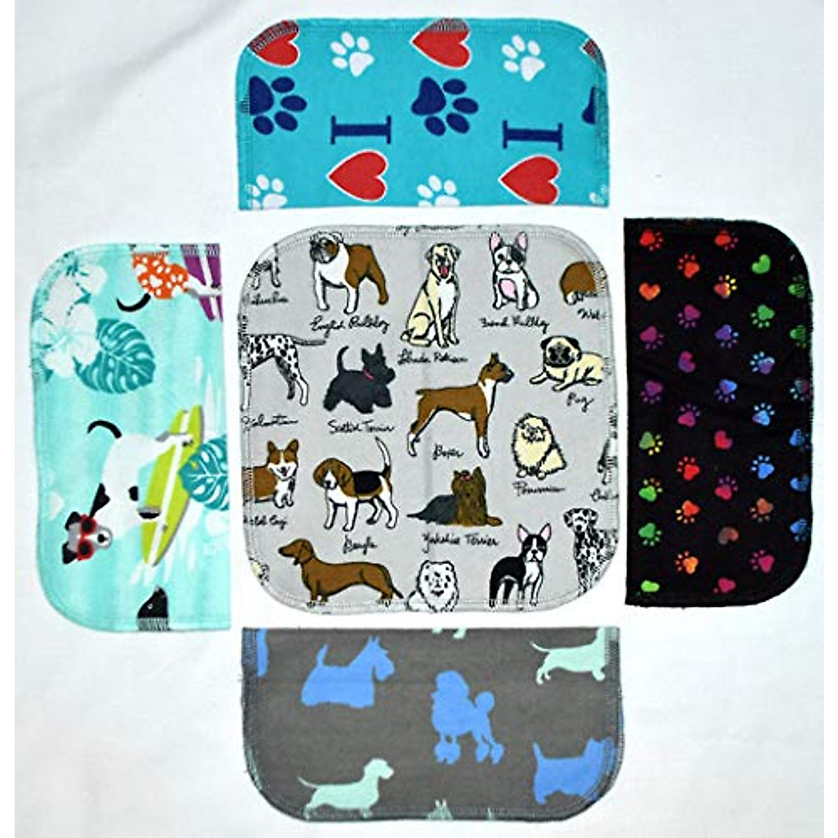 1 Ply Printed Flannel 8x8 Inches Little Wipes Set of 5 I Woof You