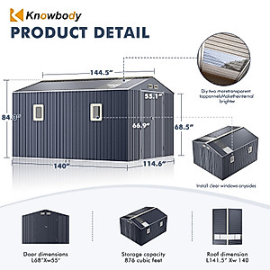 10x12x7 FT Metal Shed Outdoor Storage with Reinforcement, Natural Lighting Tool Sheds with Translucent Roof Panels, Windows, and Lockable Doors, Ideal for Garden, Backyard, and Patio