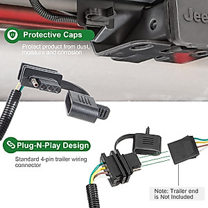 Trailer Wiring Harness Kit 4-Pin Fits for Jeep Wrangler JL/JLU 2018-2023 Vehicle-Side Wiring Harness