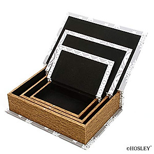 HOSLEY Storage Memory Book Box Set /3, Gray White Farmhouse Large 12", Med 10" Small 8" High. Ideal Gift for Wedding Memories Jewelry Trinket Hobby Keepsake