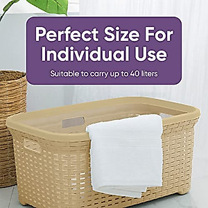 Designed Laundry Basket Plastic Storage Hamper Basket, Beige Cloths Basket Organizer with Cut-Out Handles. Space Saving for Laundry Room Bedroom Bathroom, Wicker Design 50 Liter
