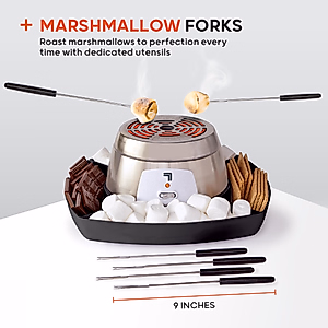 SHARPER IMAGE Electric S'mores Maker [Amazon Exclusive] 8-Piece Kit, 6 Skewers & Serving Tray, Small Kitchen Appliance, Flameless Tabletop Marshmallow Roaster, Date Night Fun Kids Family Activity