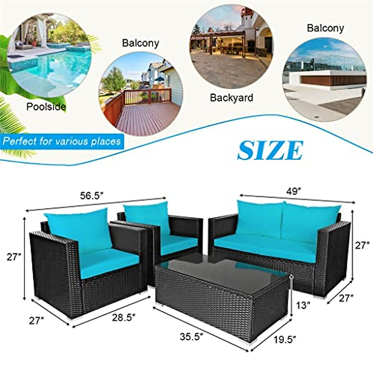 LUKEO Patio Rattan Furniture Set Cushioned Sofa Chair Coffee Table Suitable for Balconies, Rooftops, Gardens and Any Places of Leisure