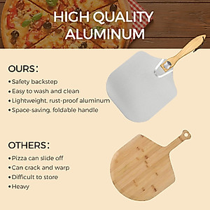 CasaCulina Pizza Peel Aluminum Pizza Spatula, 12 x 14 Inch Metal Pizza Paddle with Foldable Wooden Handle & Rocker Cutter, Pizza Peel Set for Family Pizza Oven Baking Pizza, Dough, Bread & Pastry