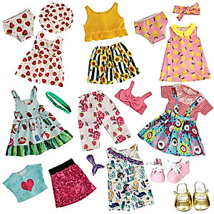 HOAKWA American Doll Clothes and Accessories for 18 Inch Doll, 18" Doll Clothes Dress, Total 19 Pcs Including 8 Sets of Clothing Outfits with Shoes, Underwear, Headband, and Cap (Not Include The Doll)