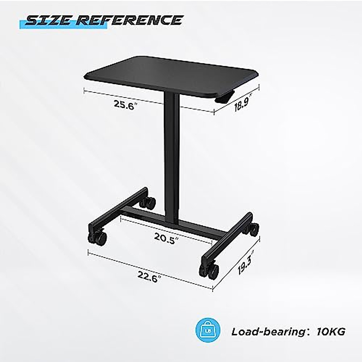 Small Computer Desk, Home Office Desk, Ergonomic Standing Desk, Rolling Desk for Bedroom, Height-Adjustable from 28.5" to 42.9",Weight Capacity 22lbs, 22.60" L*19.30" W*42.90" H, Black