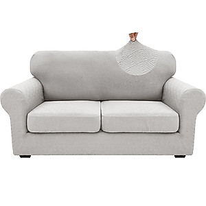 XINEAGE 2025 New 3 Pieces Couch Covers for 2 Cushion Sofa Super Stretch Loveseat Slipcover Pet Dog Universal Slip Cover Anti Slip Love Seat Furniture Protector (Silver Grey, 55"-69")