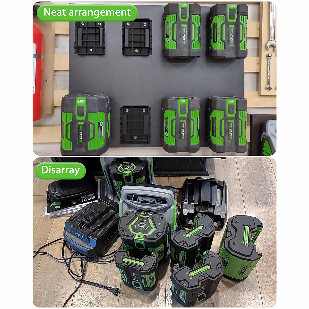 POBNRA 4 Pack for EGO Battery Holder | EGO Battery Mount | EGO Accessories | Ego Holder | 56V Ego Battery Holder Wall Mount | EGO 56V Battery Under Shelf Mount fit All EGO Battery