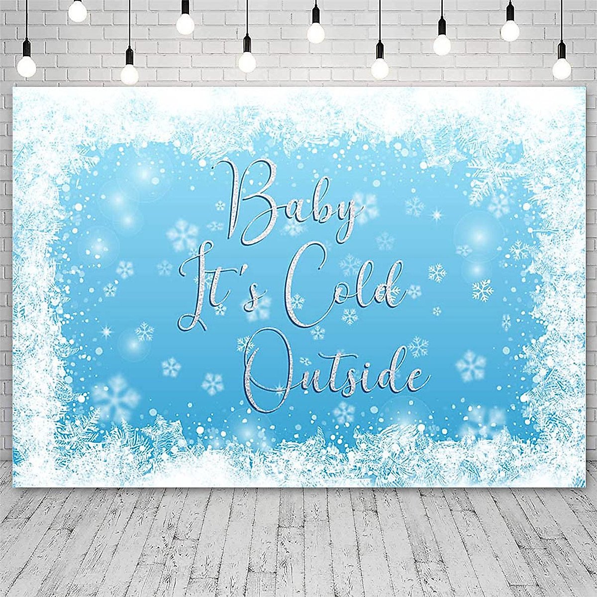 ABLIN 8x6ft Baby It's Cold Outside Backdrop Winter Baby Shower Party Decorations Snowflakes Ice Blue Wonderland Photo Background Snowfall Banner Photo Shoot Props