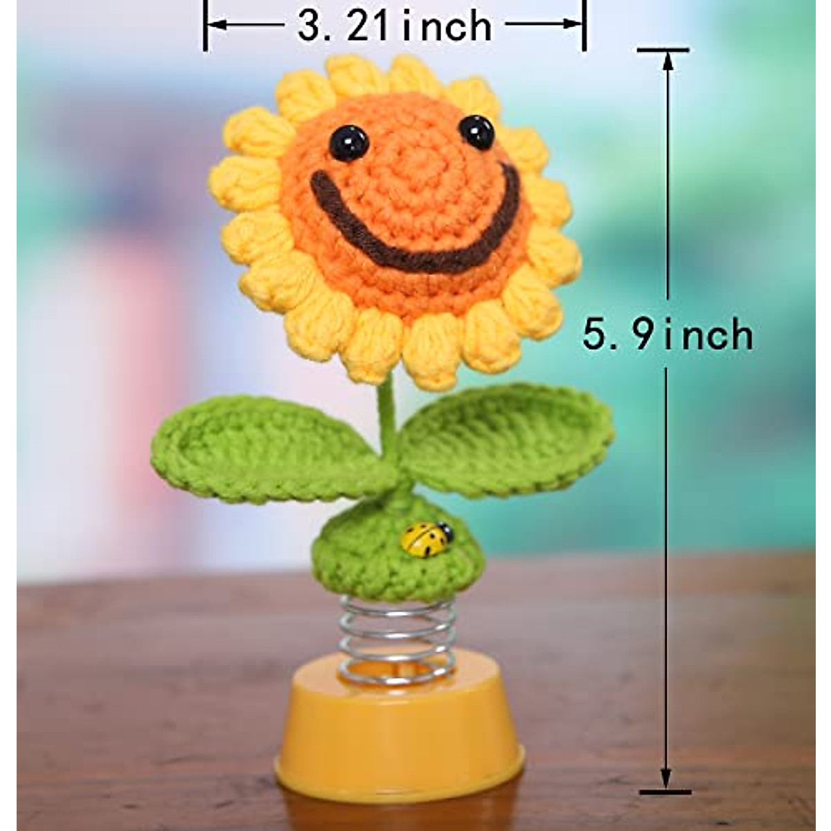 Sunflower Little Sun Auto Parts Dashboard Decoration, Crochet Smiley Head Shaking Sunflower Car Decoration Cute Girl Car Interior Desk Decoration Gift (Handmade Crochet) (Geometric, Orange)