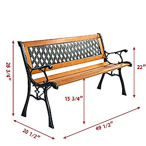 50'' Patio Park Garden Bench, Weather Proof Porch Path Chair, 470 LBS Bearing Capacity Outdoor Furniture with Wood Frame, Rugged Durable Cast Iron Structure