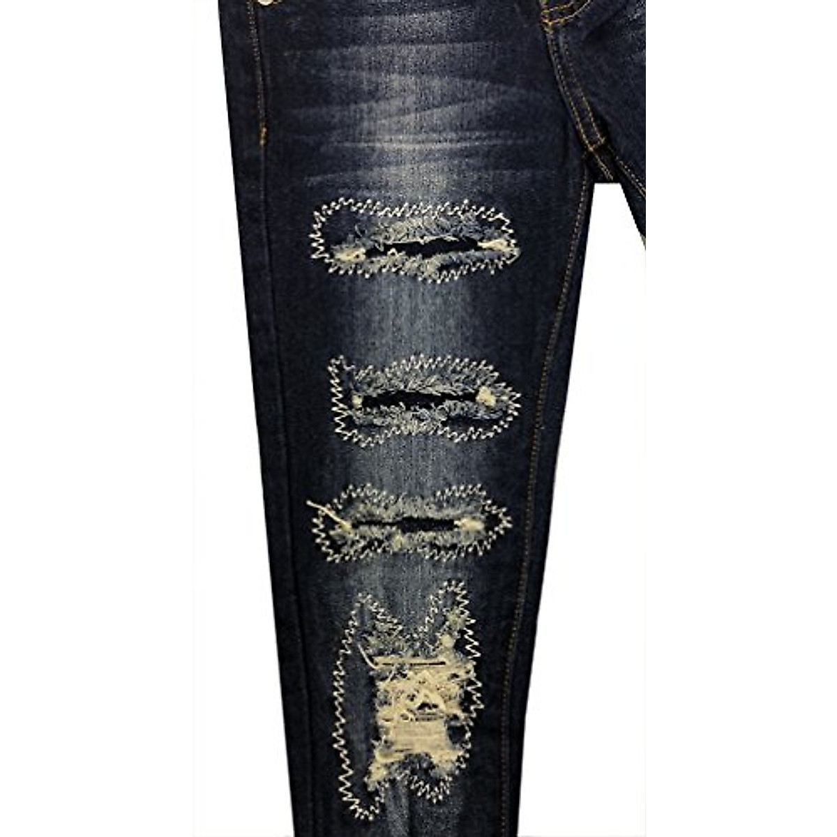 K1-2497DB - Girls’ Stretch 5 Pockets Rip and Repair Premium, Skinny Jeans in Dark Blue Size 14 (MLG1)