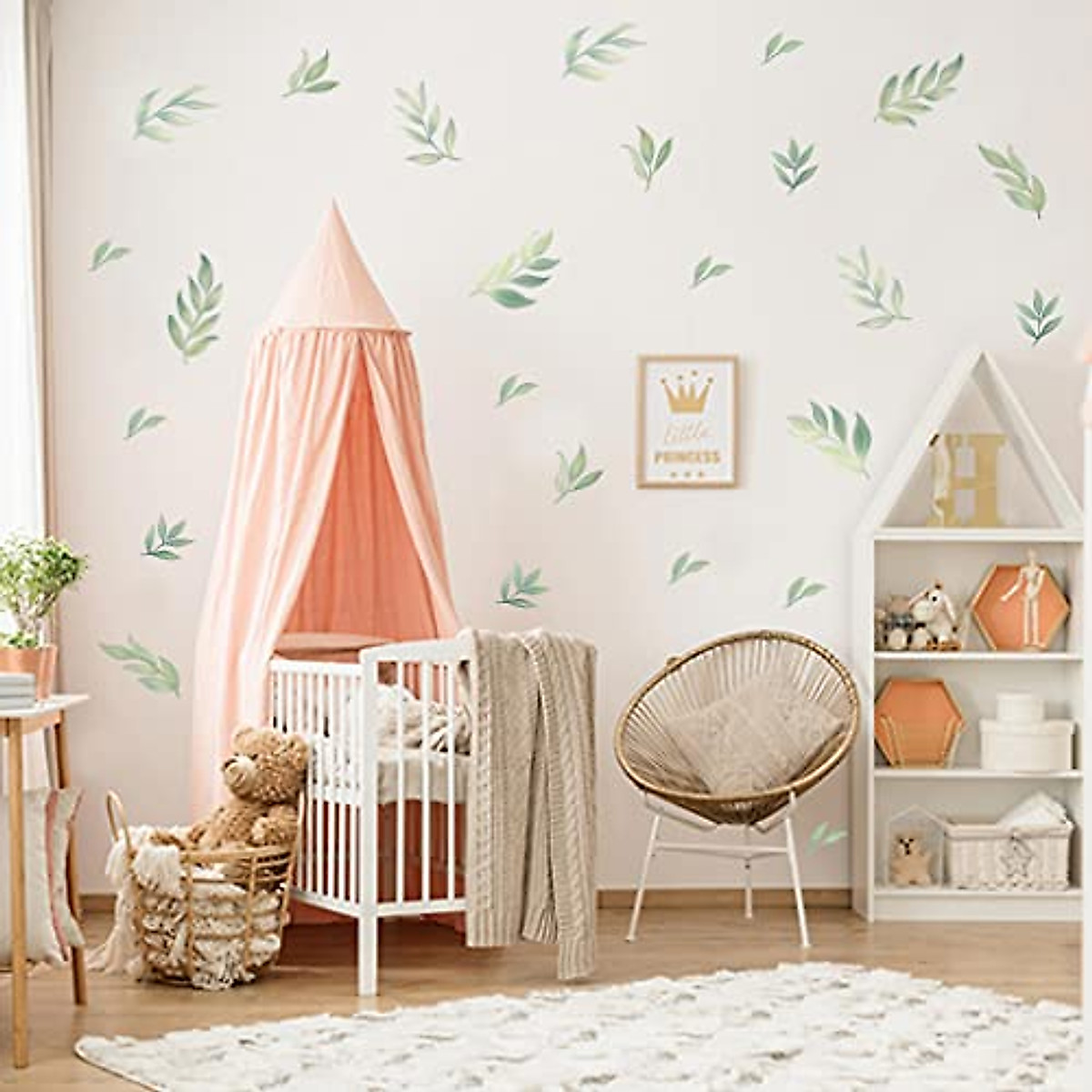 Boho Leaf Floral Wall Decals - Green Leaf Stickers for Kids Nursery Wall Art Bedroom, Living Room, Classroom Decor - Removable Fabric Wallpaper Material (Green Leaf stiker)