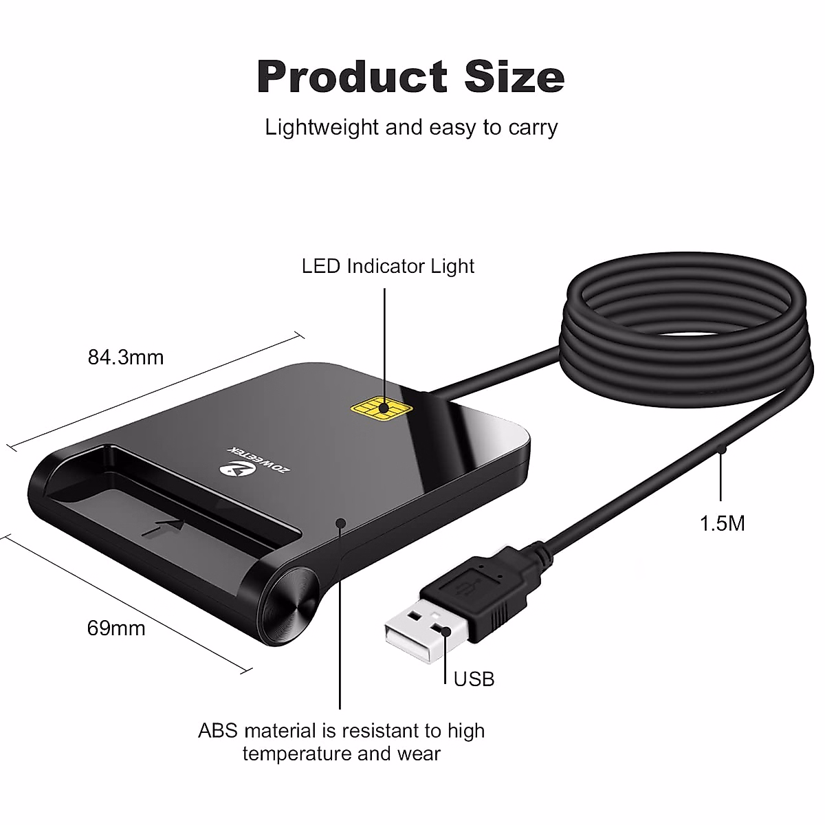 ZOWEETEK CAC Reader Military, CAC Card Reader Military, Smart Card Reader Military, Compatible with Windows, Mac OS and Linux