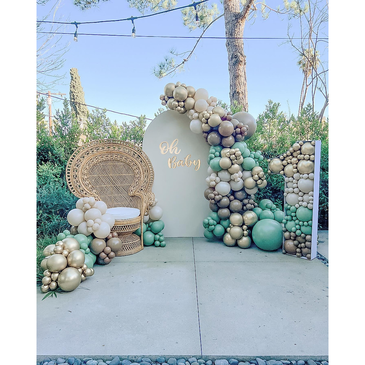 142pcs Sage Green Balloon Garland Arch Kit Jungle Safari Woodland Balloon Garland Arch Sage Green Brown Beige Gold Balloons for Baby Shower Wild One Safari Birthday Decorations