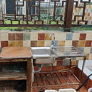 Outdoor Stainless Steel Sink, Free Standing Commercial Restaurant Utility Single Bowl Kitchen Washing Station Hand Basin Sink Set with Storage Shelves for Laundry Tub Backyard Garage