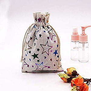 SumDirect Burlap Gift Bags with Drawstring - 20Pcs 5x7 Inch Small Christmas Burlap Bags，Color Star Linen Jewelry Pouches for Wedding Favors