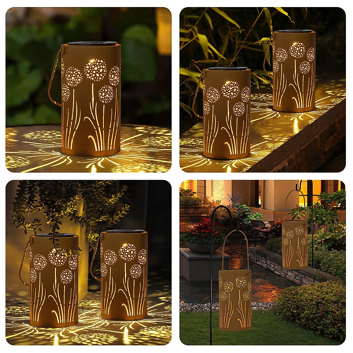 Solar Lanterns Outdoor Waterproof - Dandelion Solar Table Lamp Metal Decoration, Solar Table Lights for Desk Patio Lawn Patio Pathway Landscape Courtyard Backyard Yard Garden Art Decor(2 Pack)