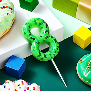 Conelist Pixel Birthday Cake Candle Decoration Dynamite Green Pixel Print Themed Birthday Candles Numeral Birthday Cake Topper for Boy Girl Pixel Game Party Decoration Supplies(Number 8)