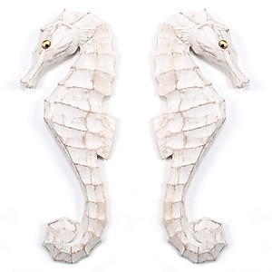 T.I. Design Coastal Seahorses Pair White Wash Wall Art