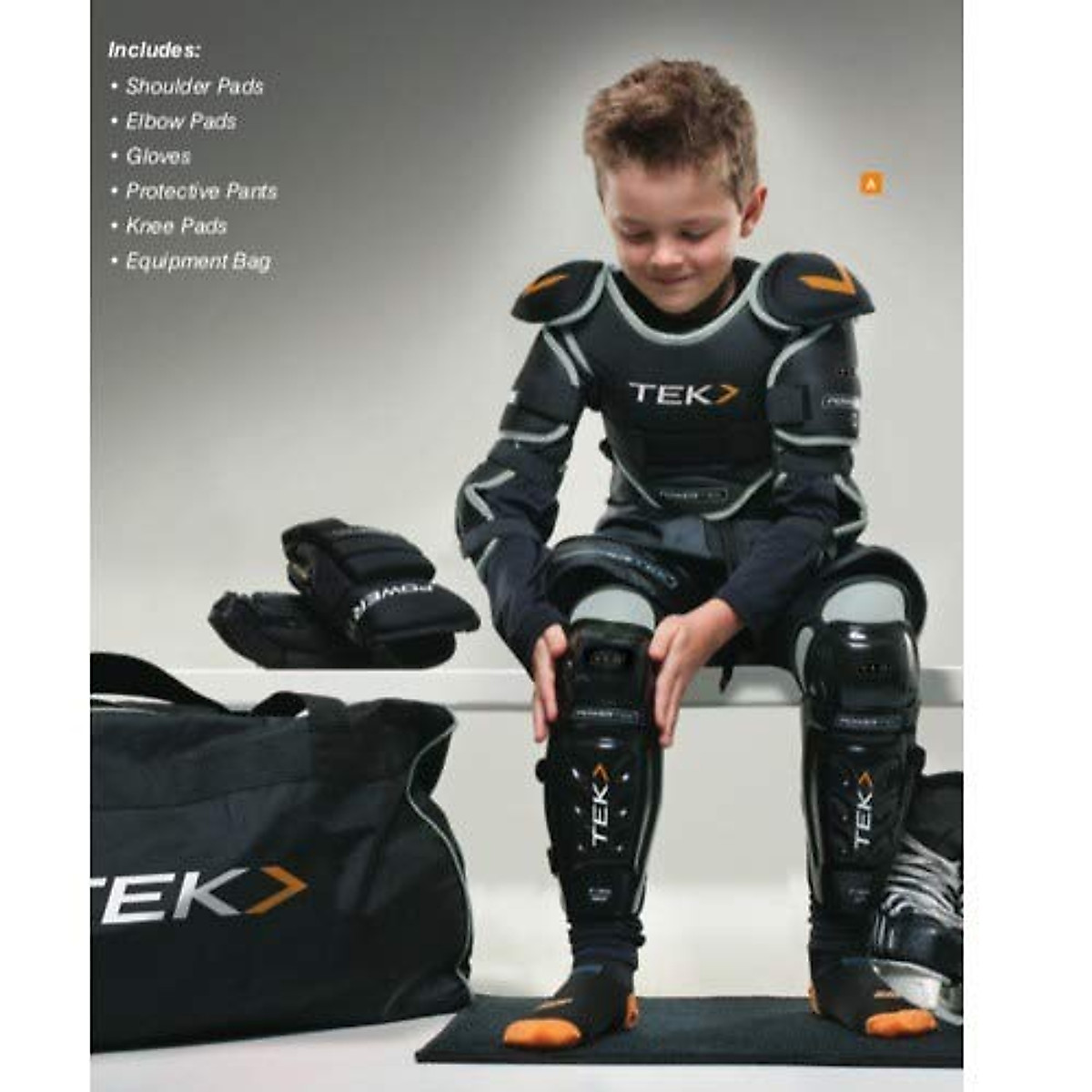 PowerTek V3.0 6-Piece Youth Ice Hockey Equipment Pads, Starter Set Kit (Large)