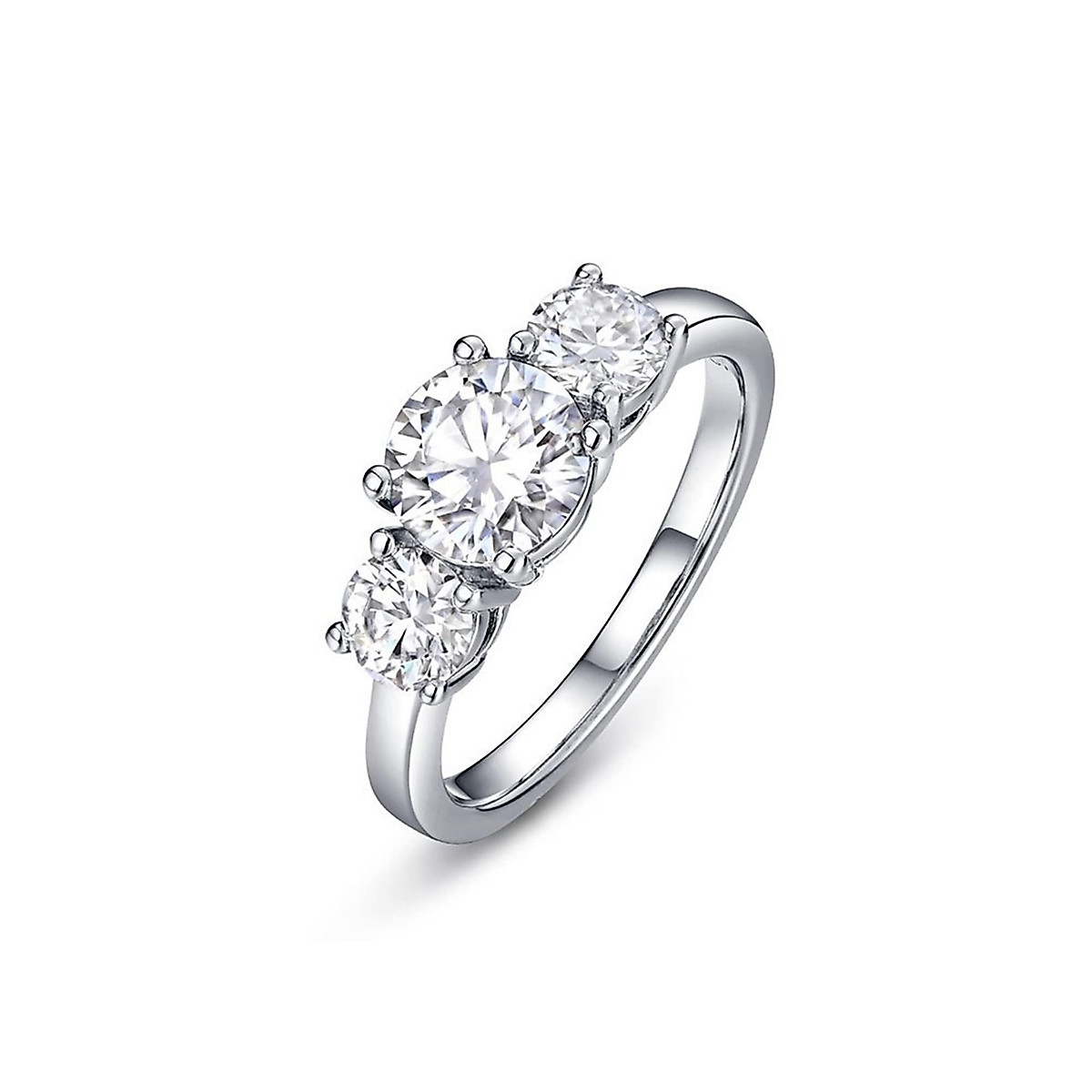 AURORADIA Moissanite Engagement Ring 3 Stone for Women, D Color VVS1 Round Cut Solitaire Wedding Band, 18K Platinum Silver Promise Rings for Her (6.5, 2)