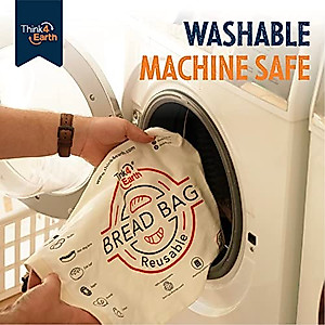 Think4Earth – (2 Pack) Cotton Linen Bread Bag Organic - Reusable bread bags for homemade bread gift giving - Bread Container for large Sourdough Loafs – Counter Top Cloth Bread Storage and Transport.