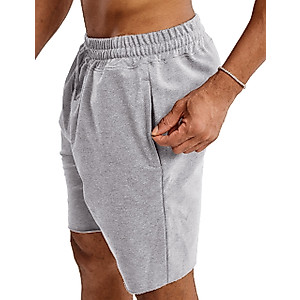 Ouber Men's 7'' Gym Workout Sweat Shorts Bodybuilding Running Training Jogging Shorts Grey,L