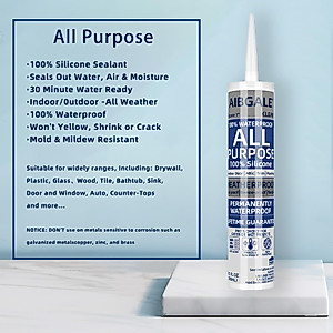 Variety Caulking Tool Kit, Caulking Gun, Silicone Sealant with Gun - All-Purpose 100% Clear Silicone Caulk (10 oz Tube), and 5 in 1 Scraper/Smoothing Tool, Sandpaper, Gloves and Masking Tape