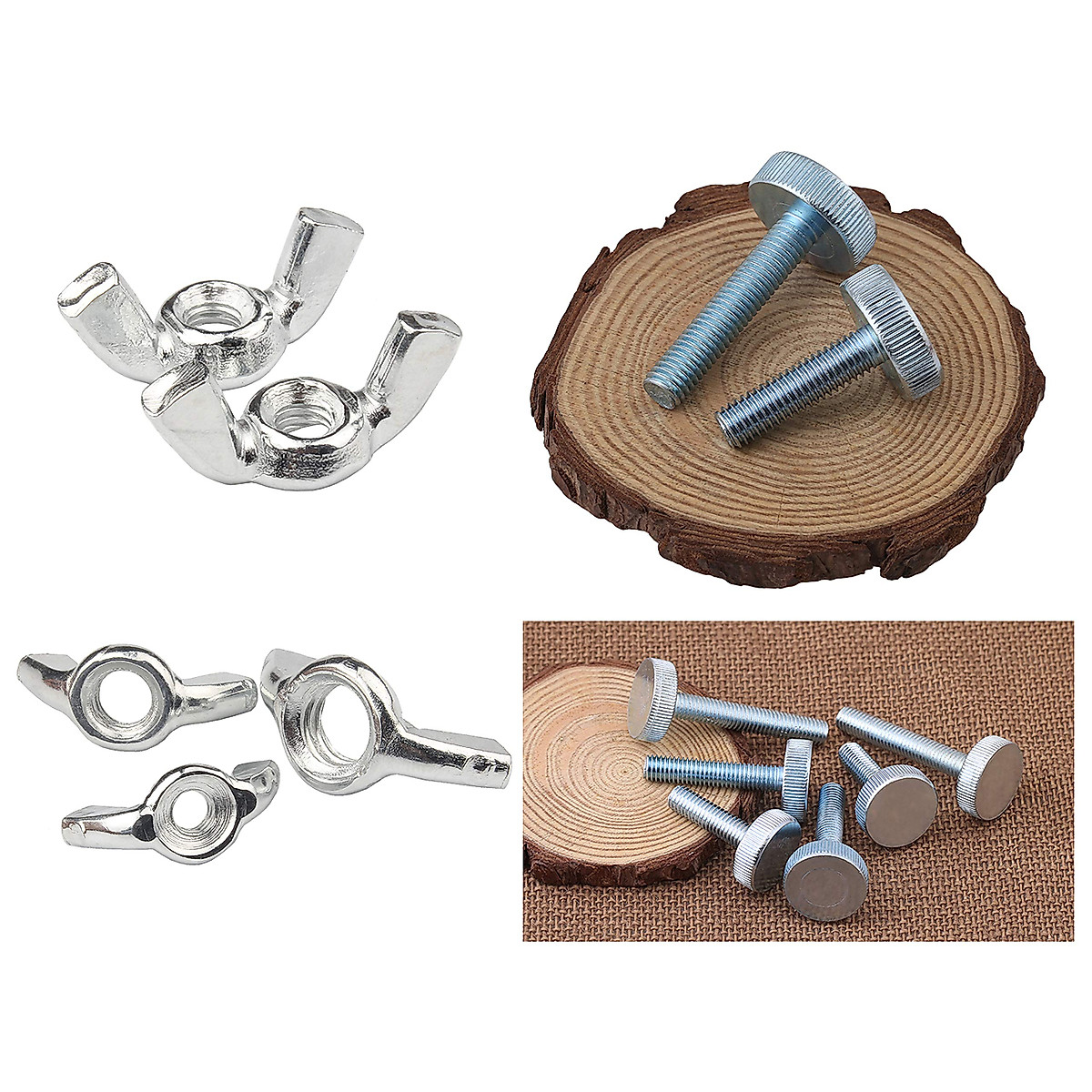 LBY 100pcs Knurled Hand Screw, M3/M4/M5 Knurled Head Fully Threaded Thumb Screws (Single Layer Step) and Wing Nuts 13 Kinds Assortment Kit, Carbon Steel Galvanized