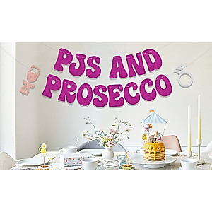 Pjs And Prosecco Banner,Bachelorette Party Decor,Bridal Shower Decoration With Diamond Ring,Prosecco Wedding Party Decorations Supply Rose Red