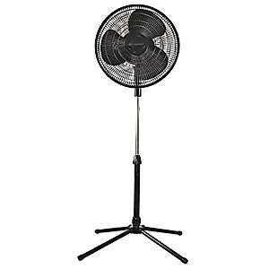 Comfort Zone 16" Oscillating Pedestal Fan with Folding Base, 3-Speed, Adjustable Height and Tilt, Top-Mounted Controls, Ideal for Home, Bedroom & Office, CZST162BTEBK