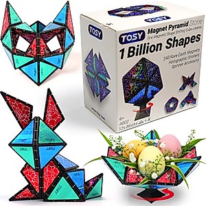 TOSY Magnet Pyramid Stone - 1 Cube Transforms into 1 Billion Shapes, Easter Basket Stuffers Essentials for Kids/Teens, 243 Rare Earth Magnets, Holographic Design, Puzzle/STEAM Toy