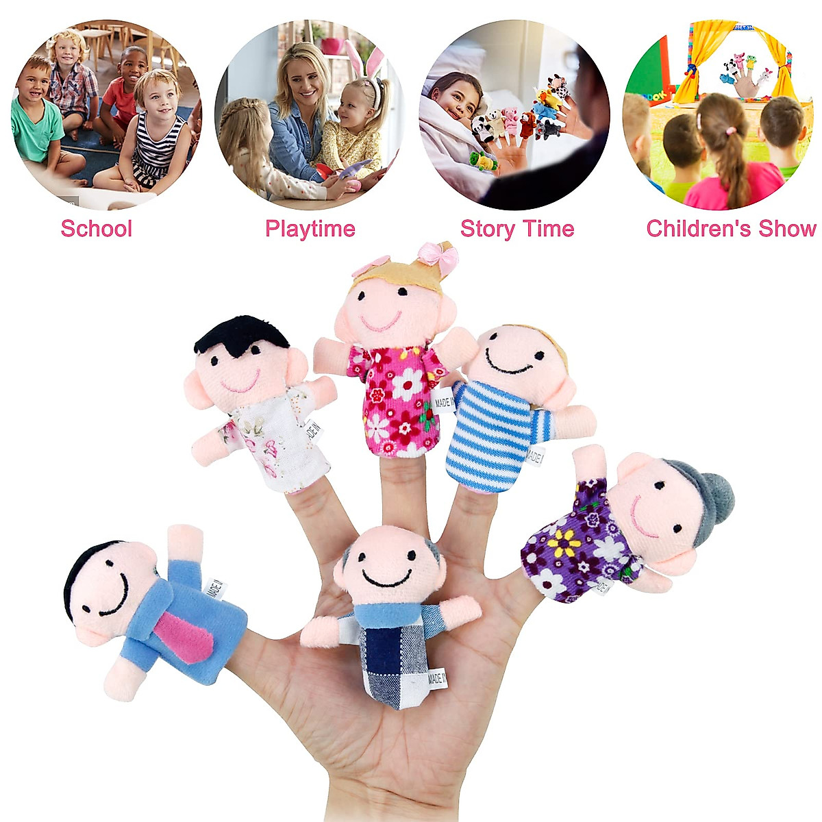 Sealive 16-PCS Finger Puppets for Toddlers Story Time - Soft Velvet 10 Animals & 6 Family Members - Perfect for Role Playing, Classroom Learning, Party Favors, Travel, Therapy, Imagination Building