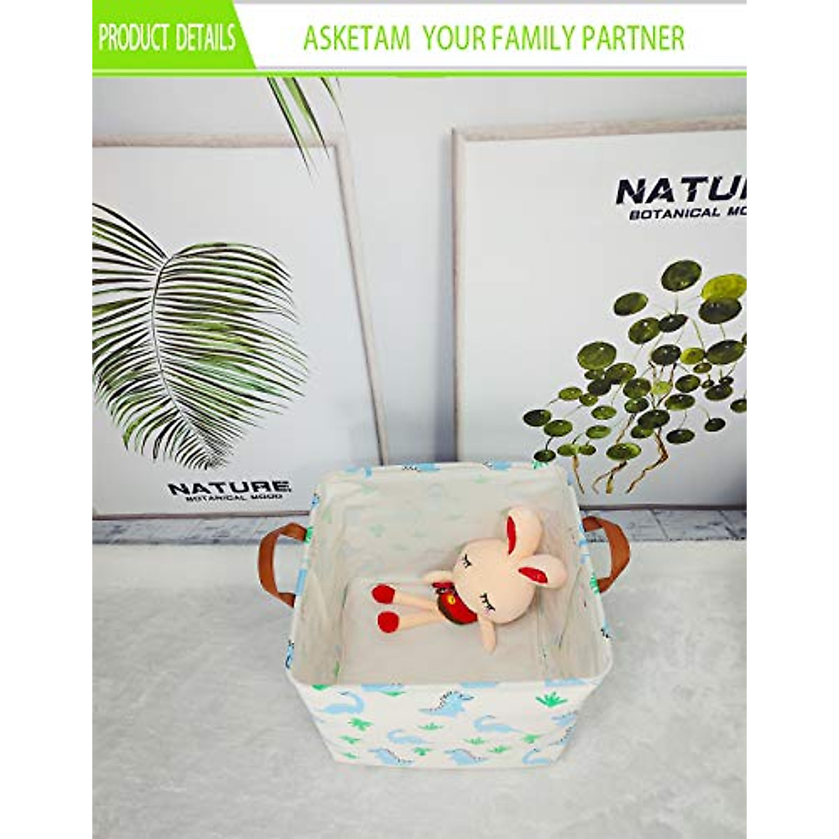 ASKETAM Square Canvas Collapsible Fabric Baby Toy Box Storage Bin Bedroom Decor Closet Kids Laundry Baskets Toy Organizer,Shelf Basket Nursery Storage,Gift Baskets(Blue Dinosaur)