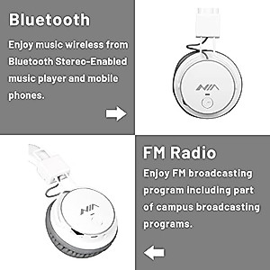 NIA Wireless Over Ear Headphones, Multifunctional Foldable Colorful Stereo Bass Bluetooth Headsets with 3.5mm Jack/Microphone/MP3 Player/FM Radio On-Ear Headset for Kids/Children/Phone/Tablets, White
