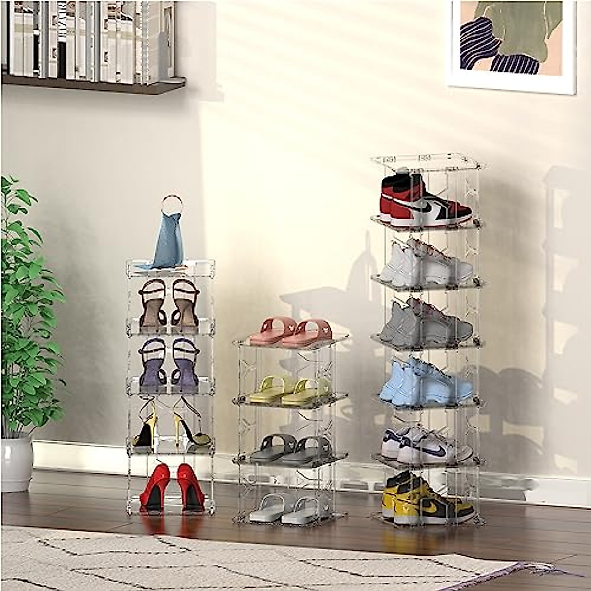 starogegc 9 Tier Shoe Rack For Entryway, Corner Shoe Organizer, Tall Shoe Tower Rack for Small Spaces, Shoe Rack Storage Organizer, Vertical Shoe Rack, Stable in Structure and Stackable(Clear)
