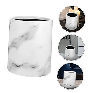 HOLIDYOYO Marble Trash Can Round Garbage Bin 8L Double Layer Waste Basket Container for Kitchen Bathroom Home Office Hotel White