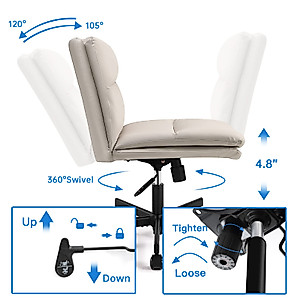 EMIAH Armless Office Desks Chair with Wheels PU-Padded Vanity Chair Mid-Back Ergonomic Home Office Computer Chair Comfortable Adjustable Swivel Task Chair with Thickened Cushion