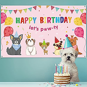 Dog Girl Party Decorations Pink Puppy Dog Themed Birthday Party Supplies Lets Party Banner Backdrop Dogs Cats Kids Birthday Photography Background Photo Booth for Pet Party Indoor and Outdoor